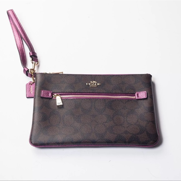 Coach | Bags | New Coach Brown Metallic Berry Monogram Clutch | Poshmark